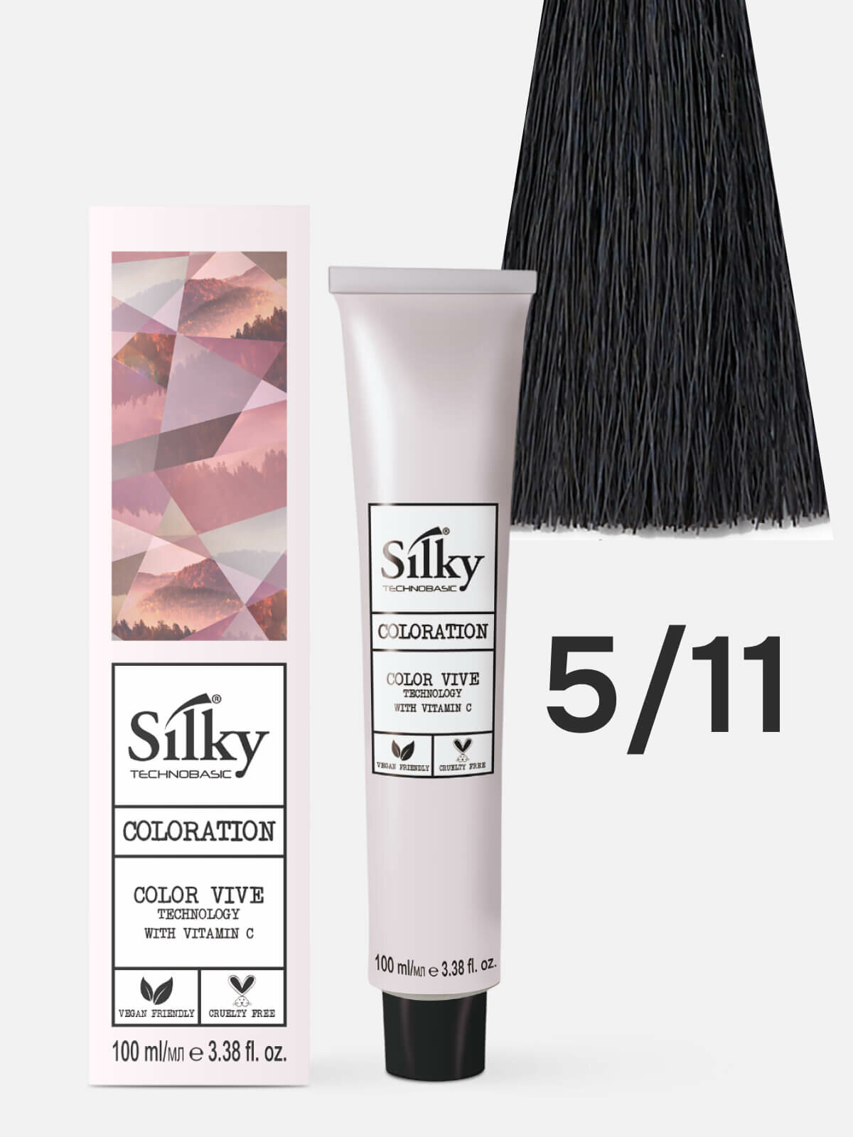Крем - краска для волос профессиональная Silky Color Vive/Ultralift 5/11 Светлый каштановый Интенсивный пепельный, 100 мл
