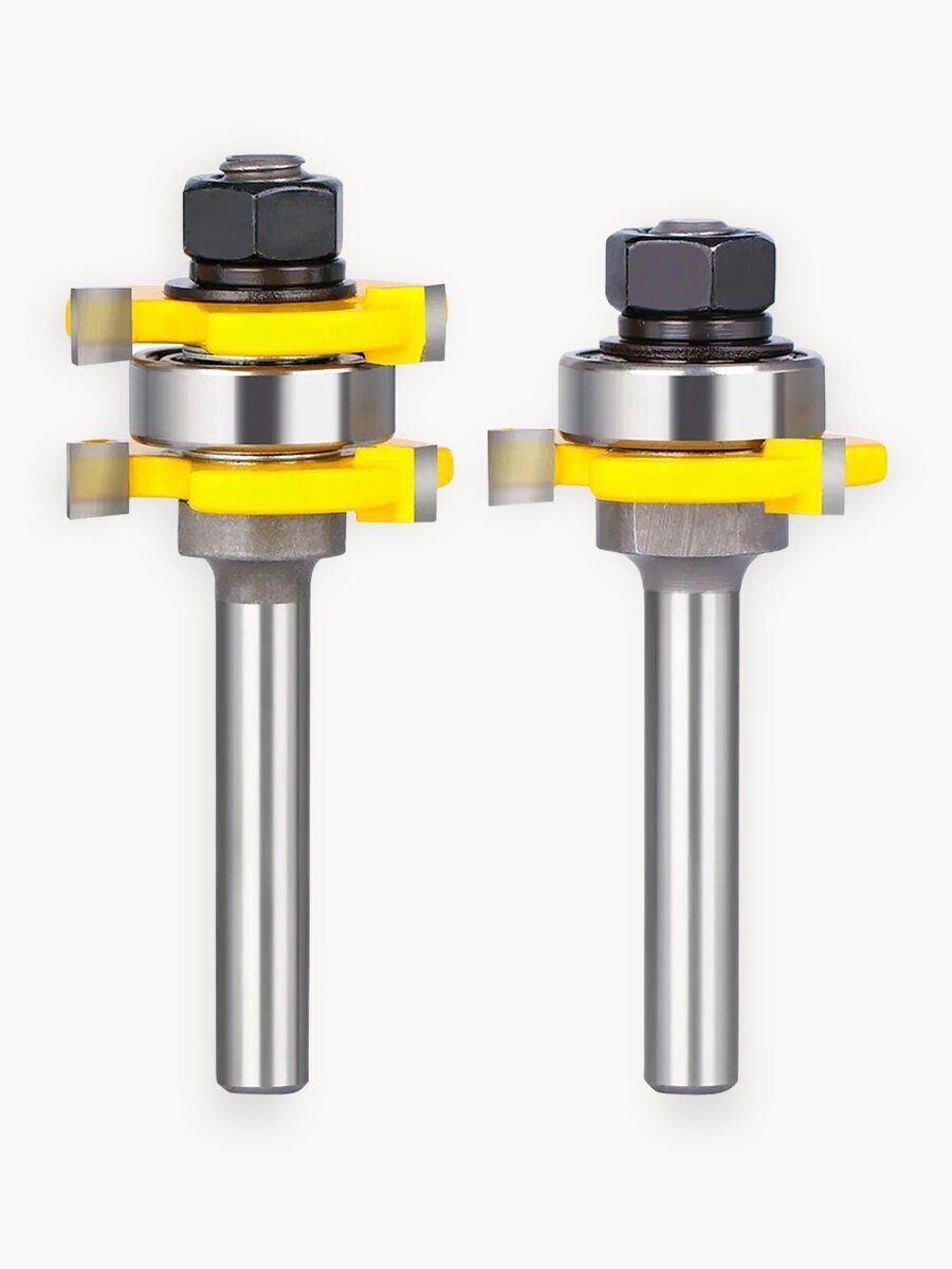 Набор фрез комбинированных пазо-шиповых XCAN, с подшипником, хвостовик 8 мм, 2 шт.