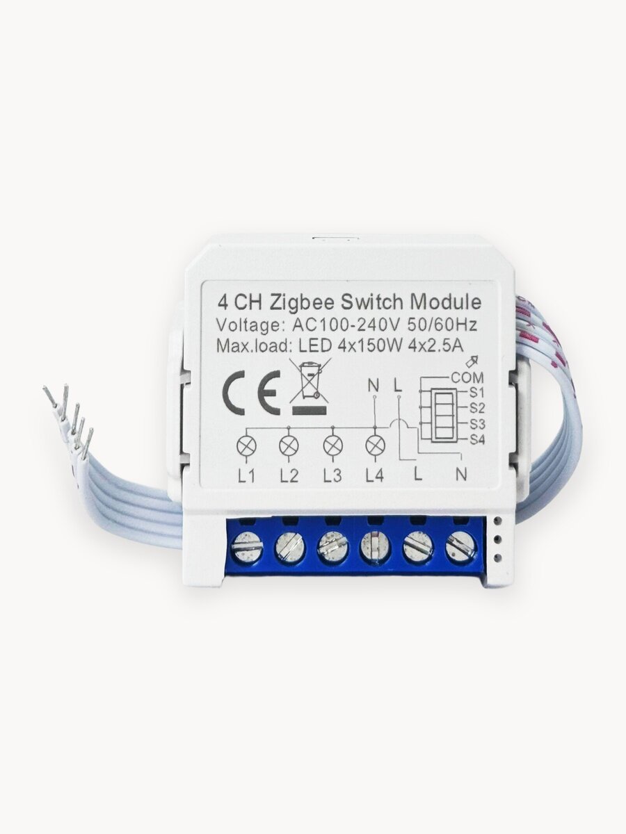 Умное реле Zigbee 3.0, контроллер на 4 канала, с нулем для умного дома