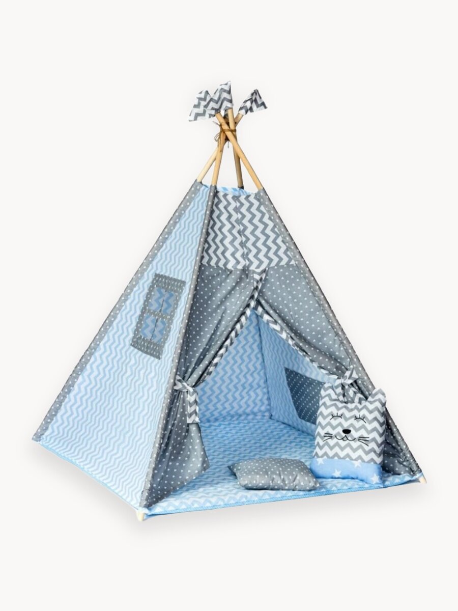 Детский Вигвам/палатка игровая "Милый домик" серо-голубой
