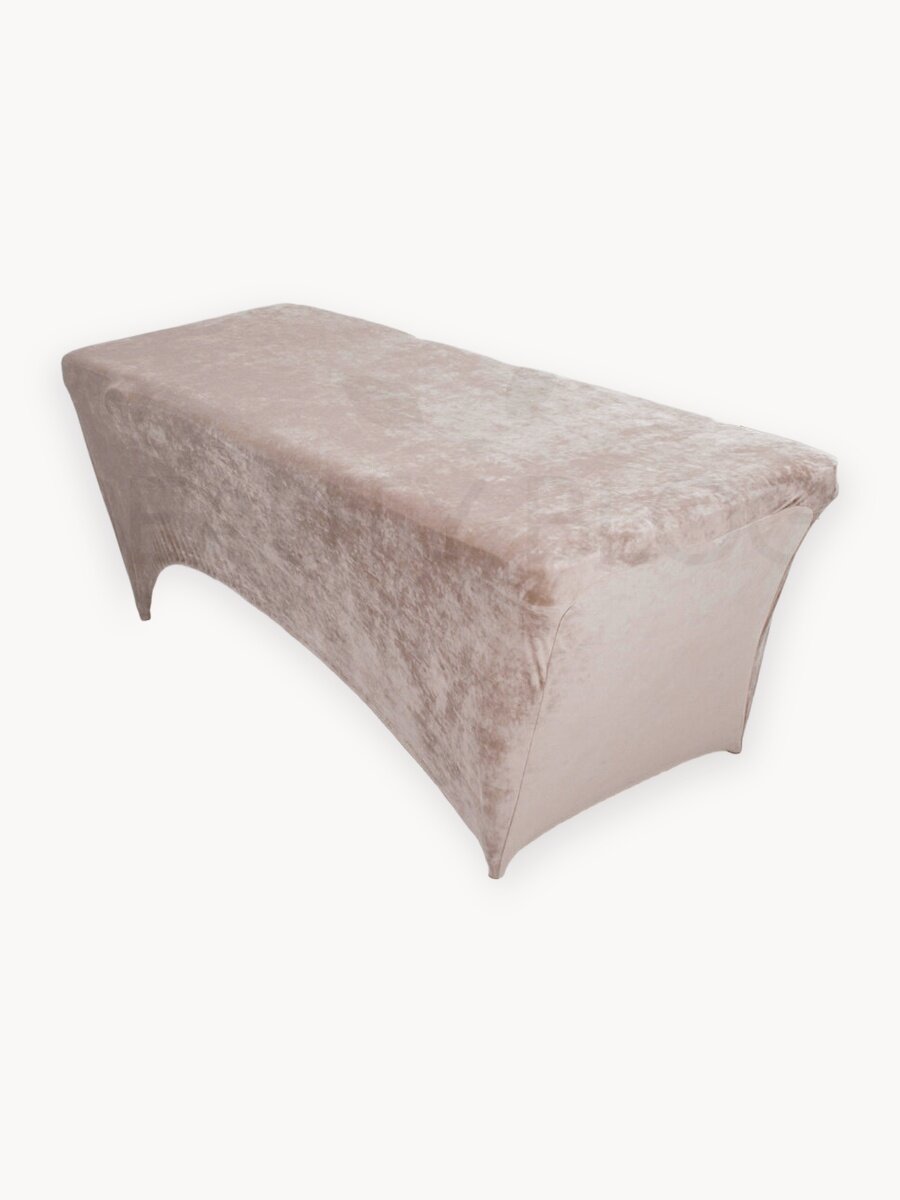 Чехол на кушетку 190х70х70 (ДхШхВ), удлиненный на резинке велюровый, на косметологическую кушетку, бежевый