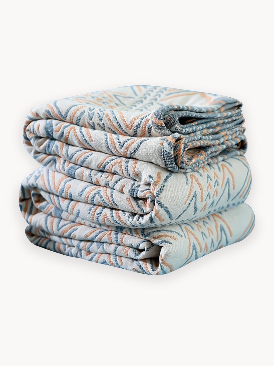 Покрывало интерьерное Орнамент, муслин, двухстороннее, 200x230 см, цвет синий/бежевый