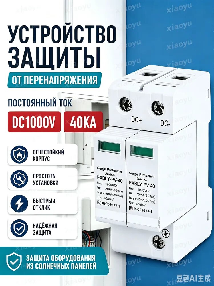 УЗИП DC1000V 40kA 2P для солнечных систем PV, защита от перенапряжения SPD