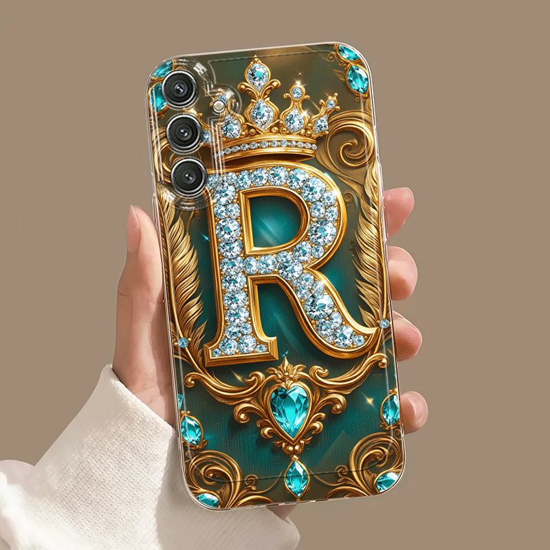 Чехол для смартфона с декором в виде короны и буквы R, украшенный синтетическим камнем, цвет: смешанный 1