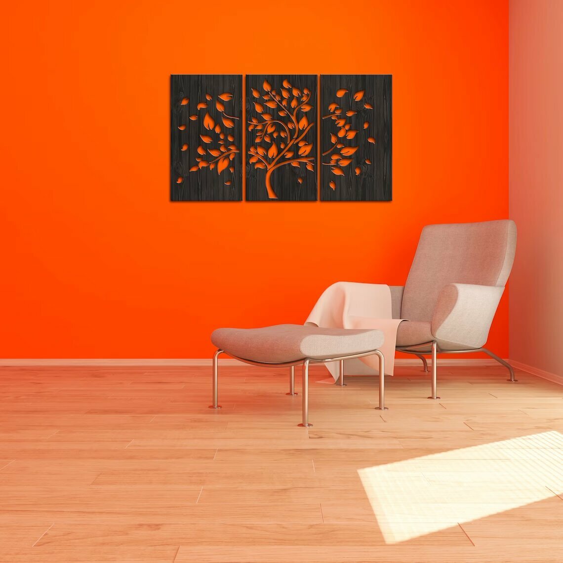 Панно/декор из дерева на стену Осеннее дерево (комплект из 3 панно)