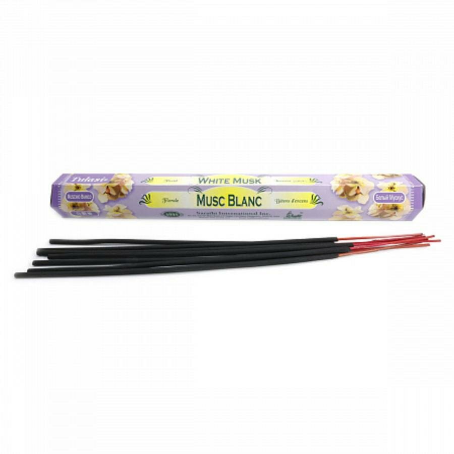 Tulasi WHITE MUSK Floral Incense Sticks, Sarathi (Туласи благовония белый мускус, Саратхи), уп. 20 палочек.