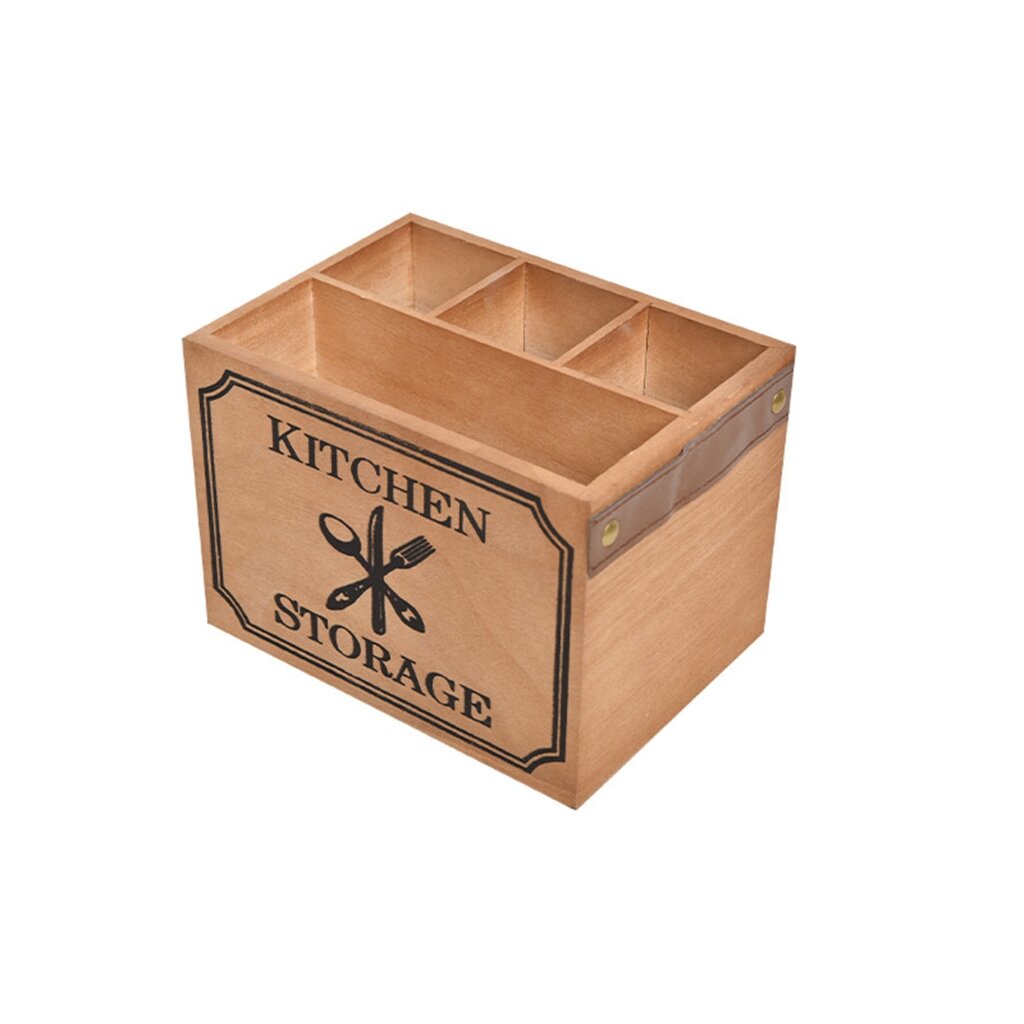 Practical Wood Storage Box Wood Table Utensils Box User Friendly Cutlery Holder with 4 Compartments for Kitchen Storage