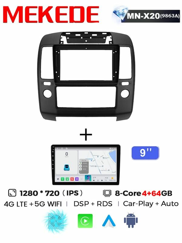 Магнитола 9" Mekede MN X20 Pro 4/64 Gb Nissan Navara 3 D40 2004-2010 F2 carplay