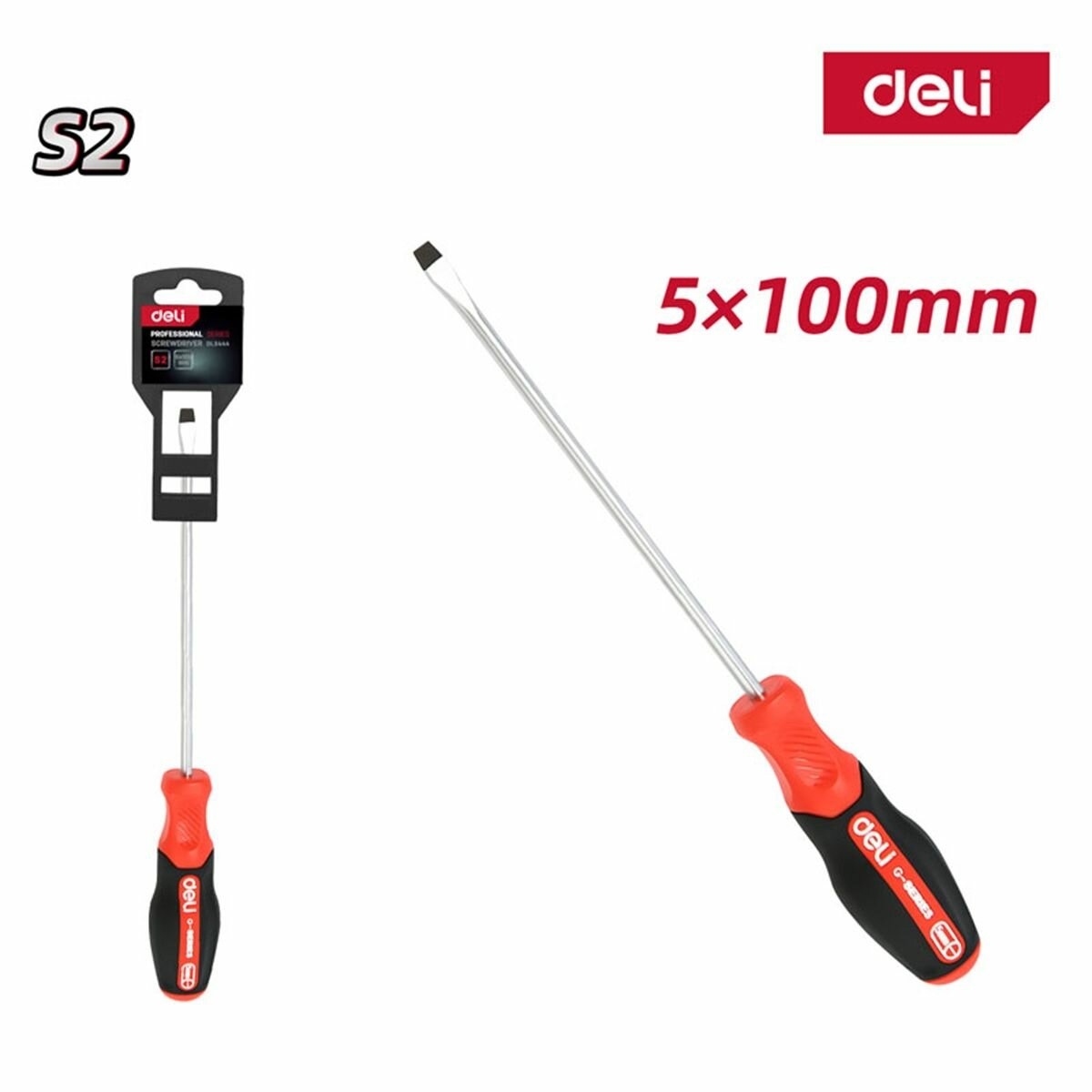 Шлицевая отвертка SL5x100мм Deli DL3444 сталь S2, магнит, прорезиненная рукоятка