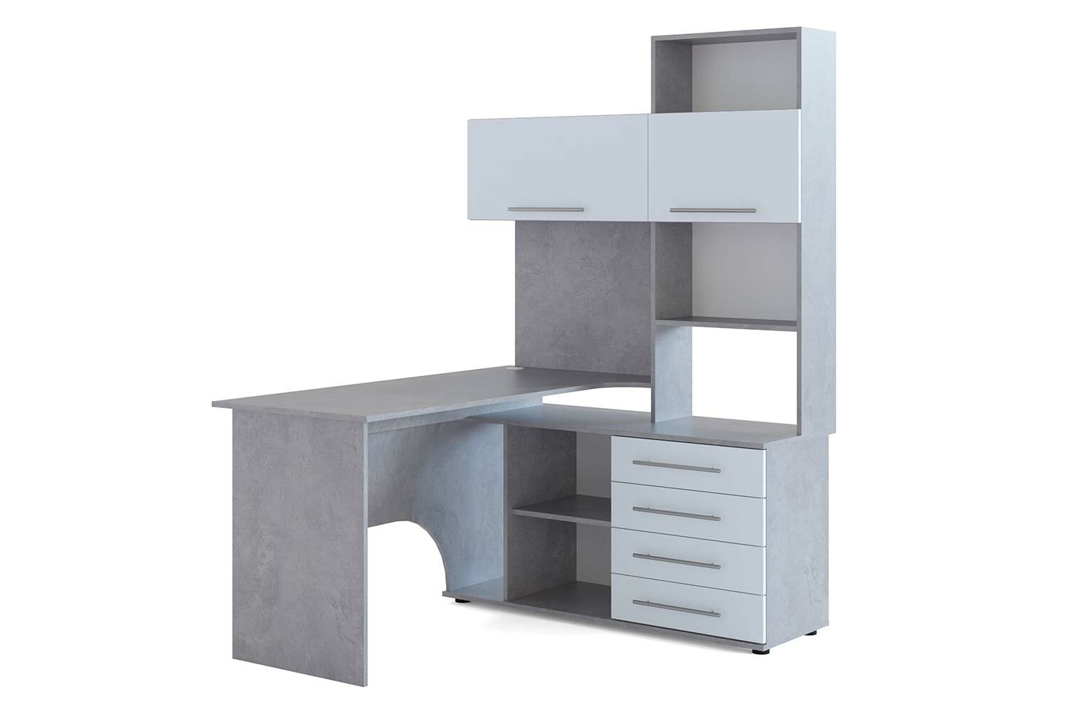 Компьютерный стол угловой правый КСТ-14.1П, 123,5х182,8х135 см, бетон, белый
