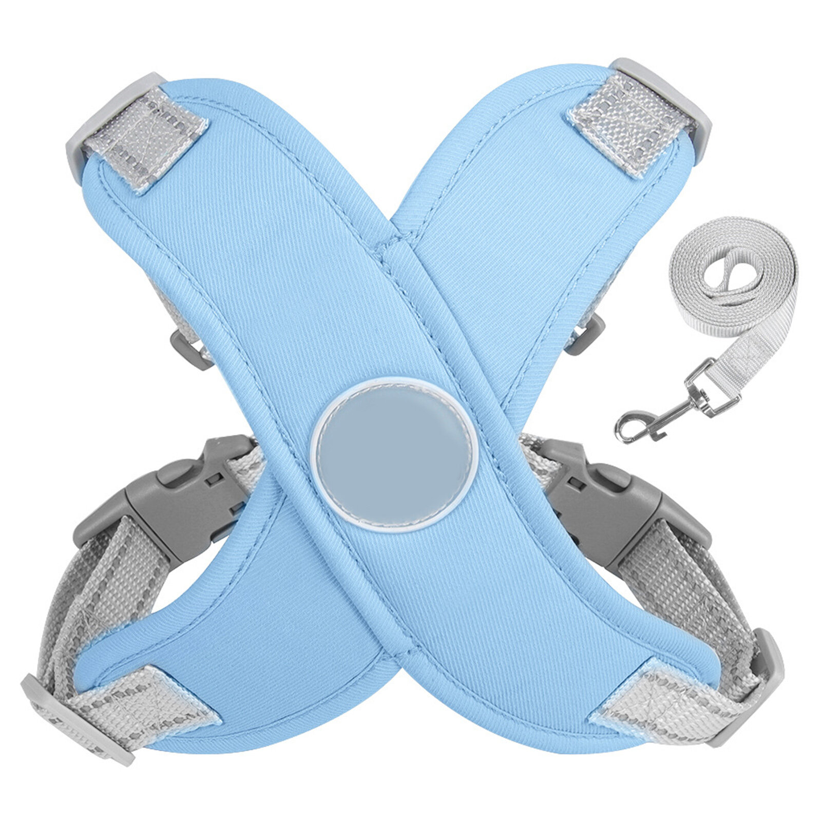 Dog Harness Leash Reflective Soft Padded Adjustable Choking Prevention Pet Vest for Walking Training Blue M