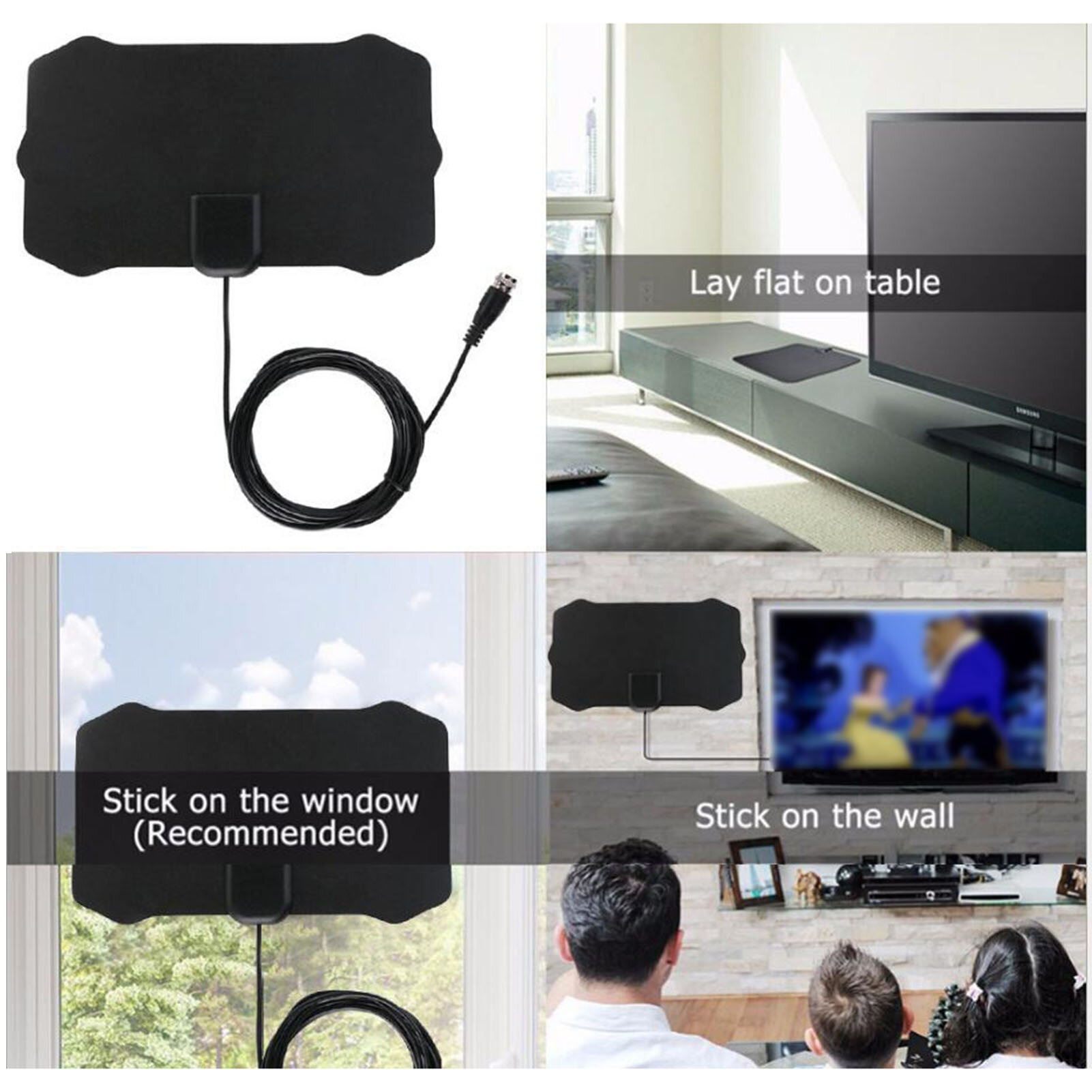 Антенна цифровая внутренняя HDTV mini с коаксиальным кабелем, для свободных каналов (черный)