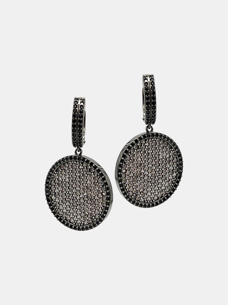 Серьги с подвесками, серебро, 925 проба, чернение, фианит, шпинель