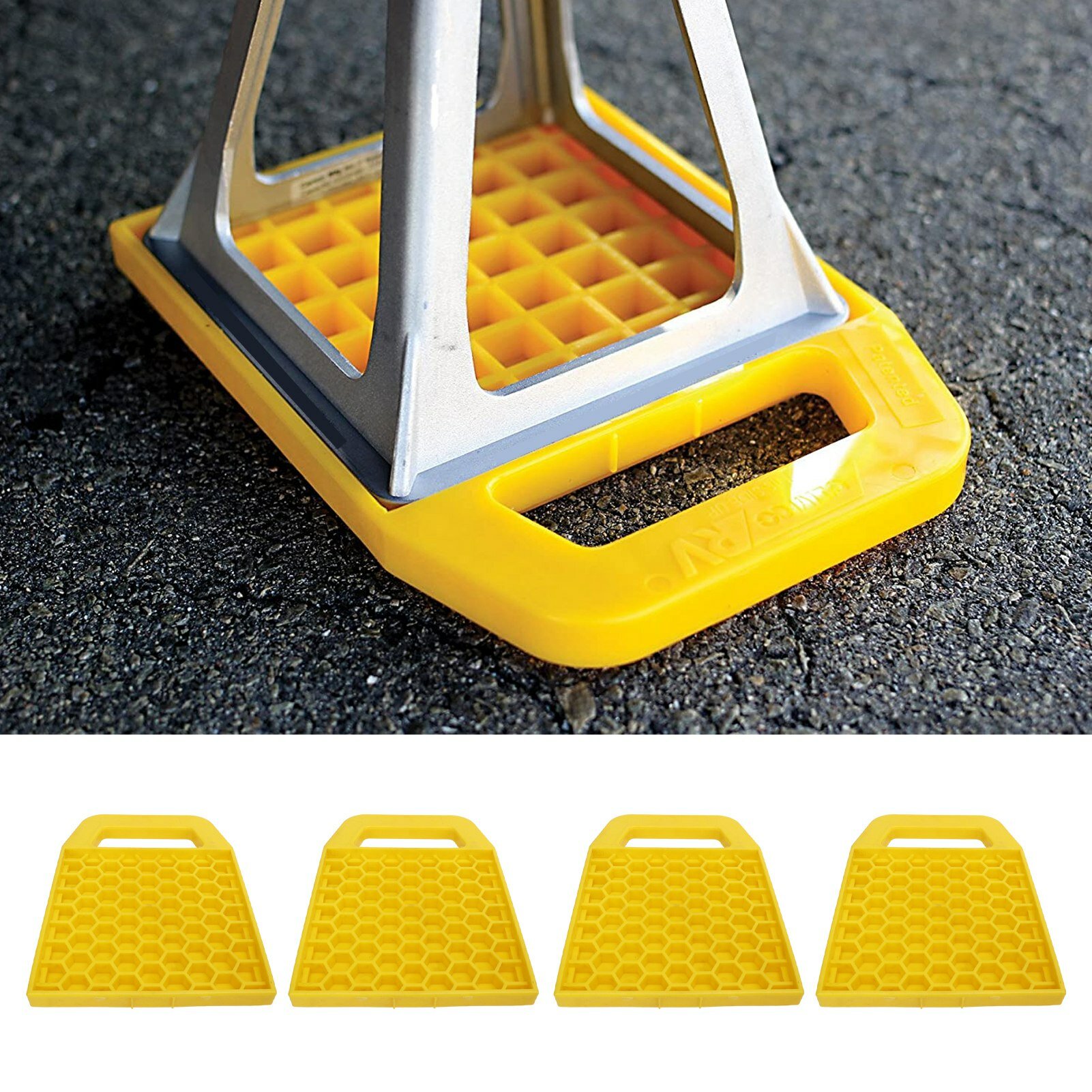 4 шт, подставка для домкрата, предотвращающая опускание домкратов, противоскользящая, устойчивая к атмосферным воздействиям, выравнивающий домкрат, блок для кемпера, прицепа-каравана, желтый
