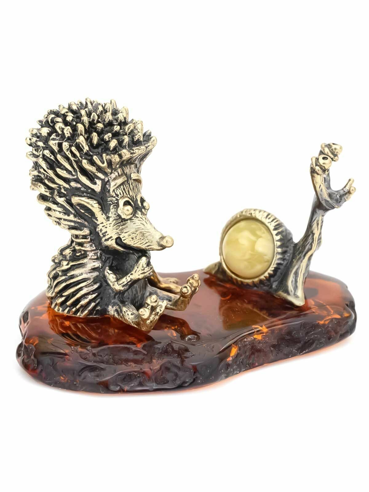 Сувенирная фигурка - Еж и улитка, Балтийский Янтарь, 3,5 см