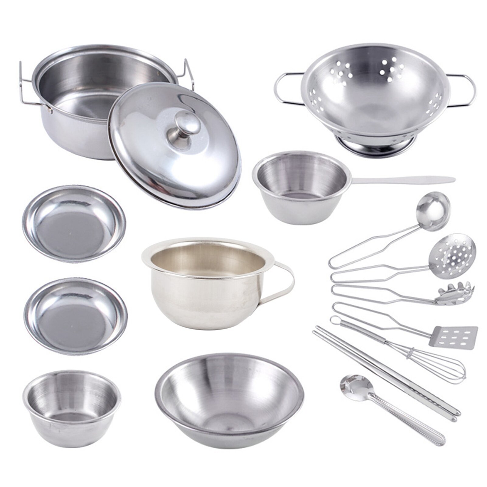 Детский кухонный набор из 16 предметов: кастрюли и сковородки из нержавеющей стали. Игрушечный кухонный инструмент для детей. Подарок.