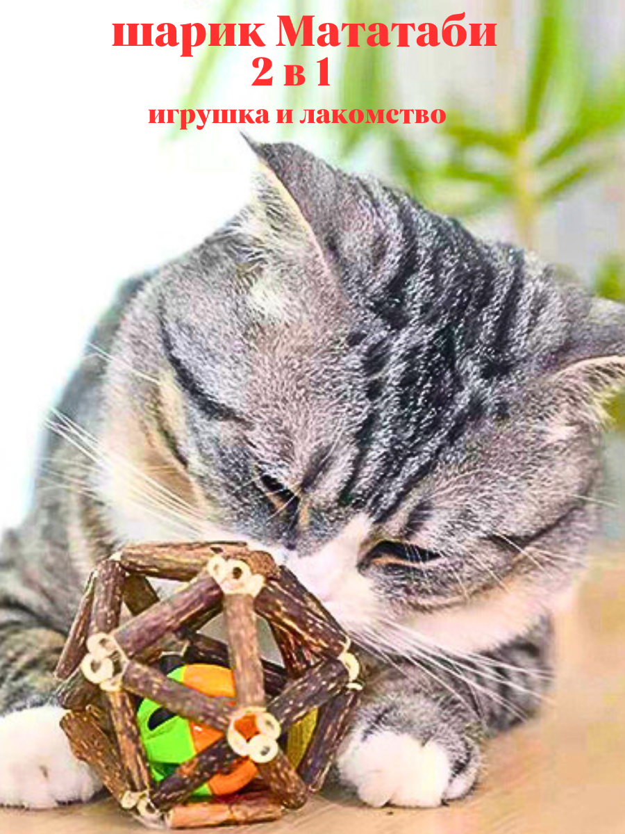 Игрушка для кошек мататаби с мятой 2в1 с колокольчиком звенящая