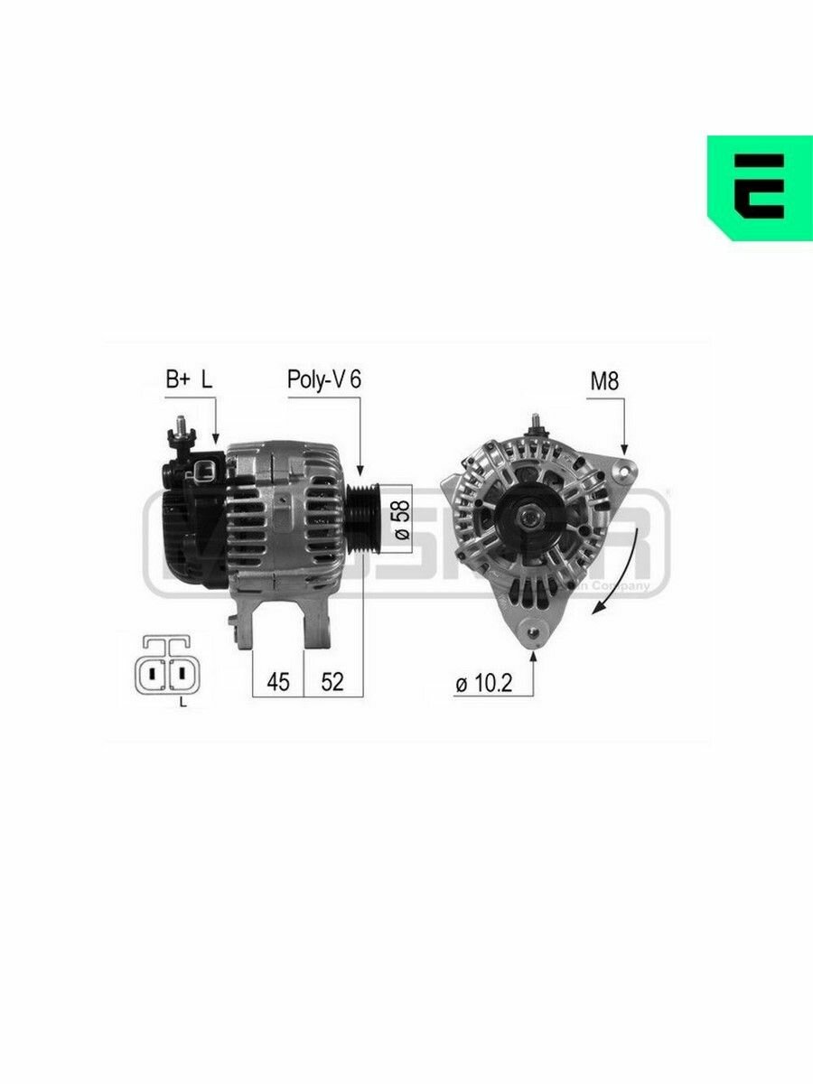 Генератор ERA 210647, для Hyundai Sonata/Trajet/Santa Fe/Coupe/Tucson и KIA Sportage