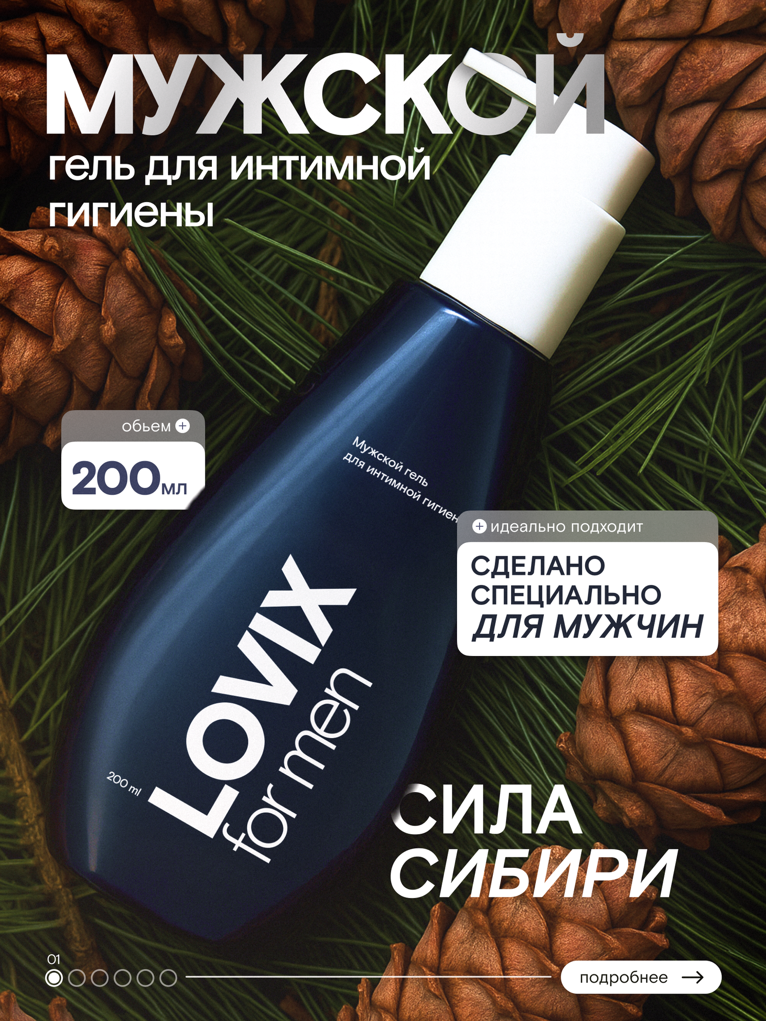 Мужской бессульфатный гель для интимной гигиены LOVIX for Men, 200 мл