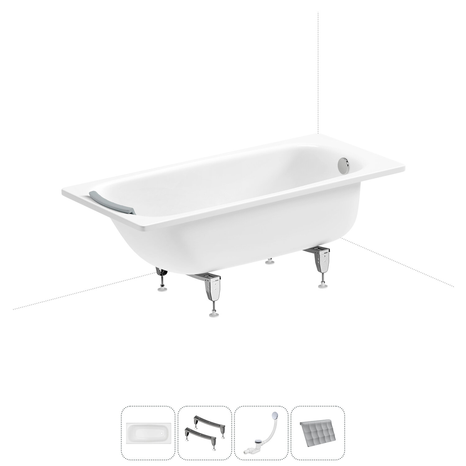 Стальная ванна 150х70 Sanitana BLB Universal 20220689R в наборе 4 в 1: металлическая ванна 150 х 70 см с шумоизоляцией, ножки, слив-перелив, подголовник