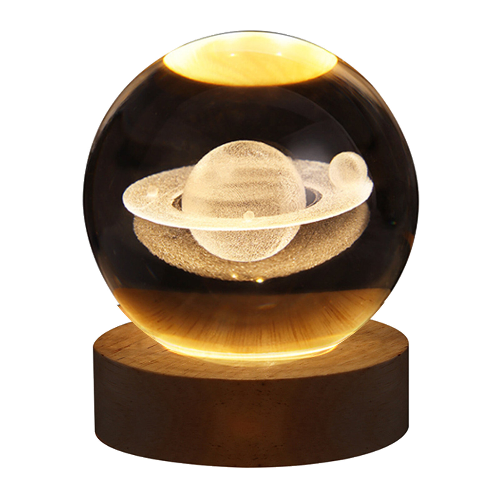 3D Crystal Ball Night Light Внутренний резные резные световые стеклянные шариковые орнамент с деревянной основой для домашнего декора
