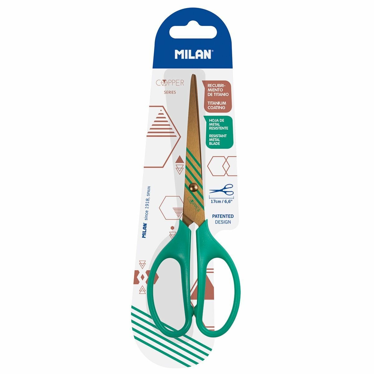 MILAN Copper ножницы канцелярские 170 мм, Бирюзовые BWM10425CPGR