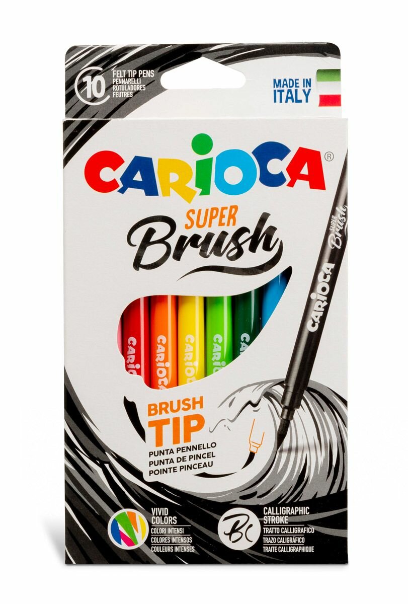 CARIOCA Super-brush набор фломастеров с наконечником в виде кисти, 10 цветов, арт. 42937