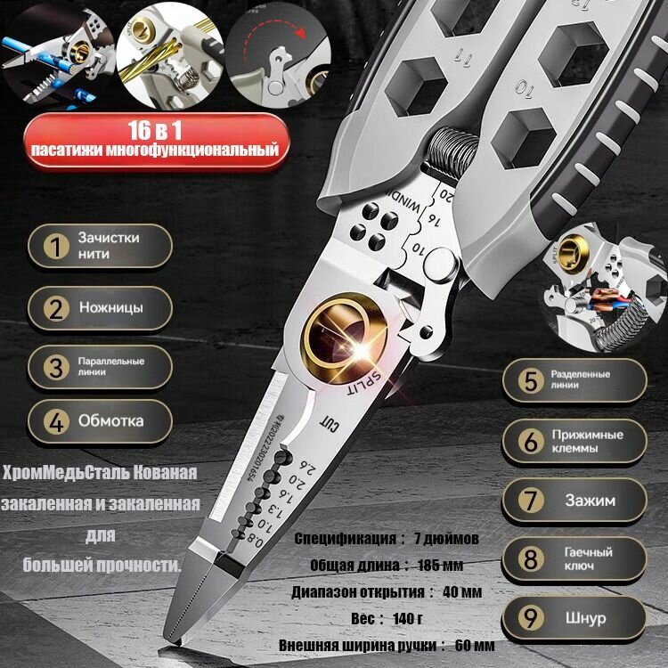 Пассатижи TWOFOX, многофункциональные, антистатические, диэлектрические, длина 185мм