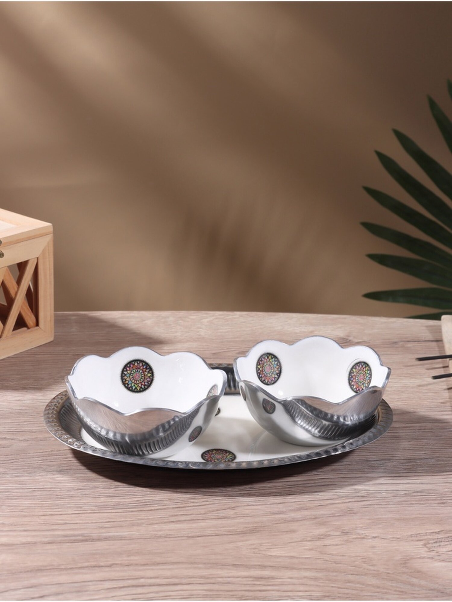 Менажница "Винтаж" (набор 2 шт) 10х10х5,5 см, на подносе, алюминий