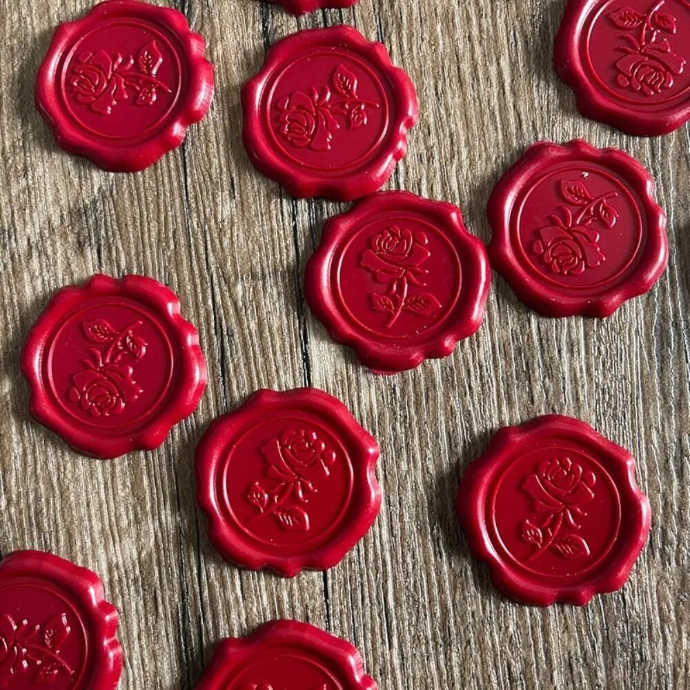 Набор из 10 круглых наклеек с сургучной печатью Красный, red-style B