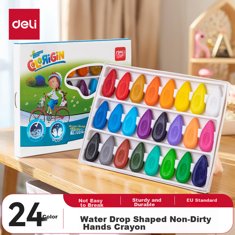 Deli 24-Color Water Drop Crayons And Oil Pastels, Cute Non-Slip Clean Hands Drawing Sticks for Elementary School Students And Children, Coloring And Painting Set, Toy Gift for Kids, 72074-24 Art Sketching