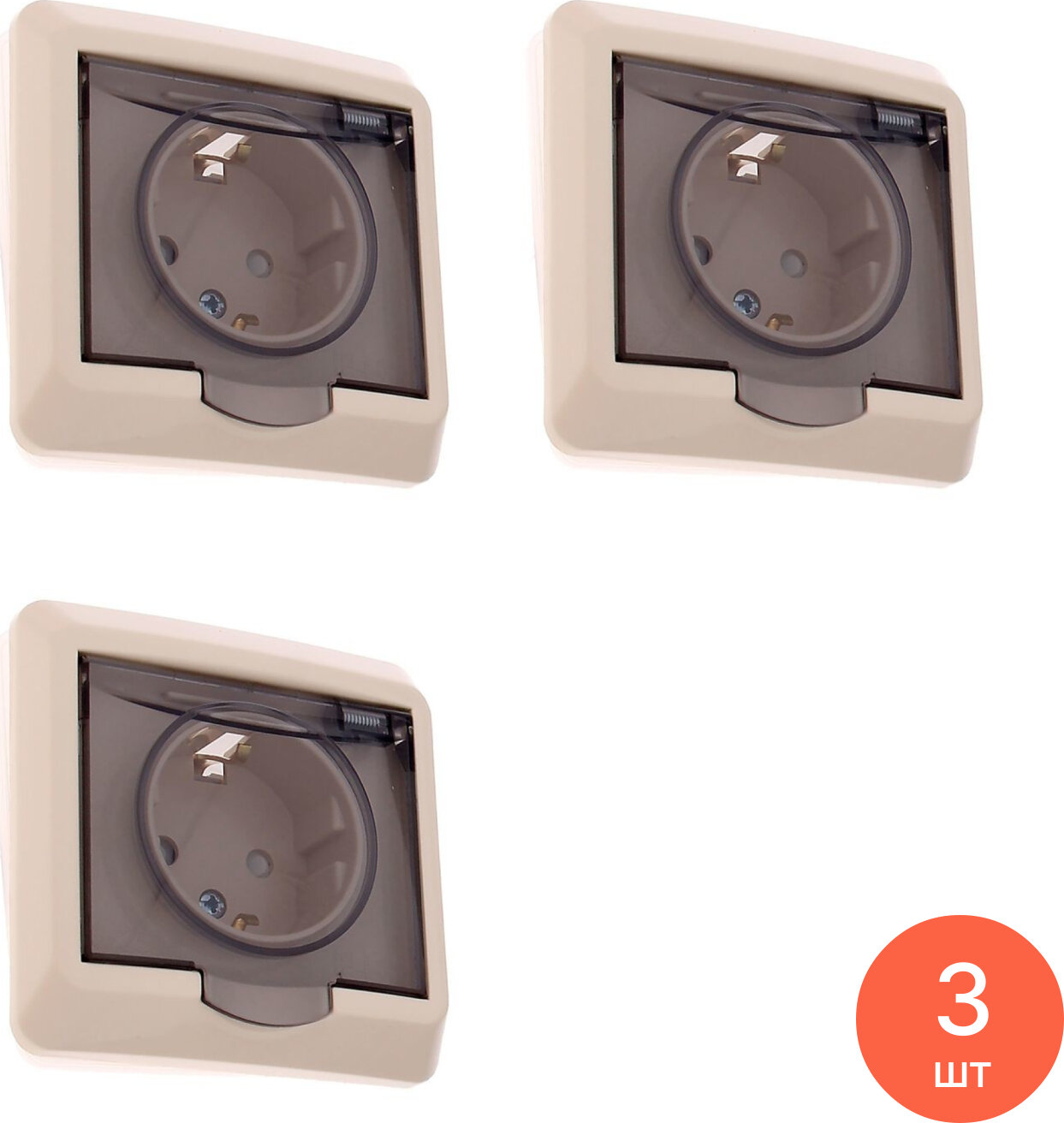 Розетка силовая штепсельная Systeme Electric / Систем Электрик Этюд, 16А 250В IP44, крем, с заземляющими контактами со шторками с крышкой, PC16-044K (комплект из 3 шт)