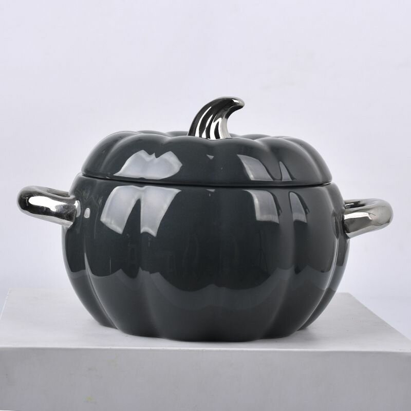 Бульонница для супа из тыквы большая с крышкой, фарфоровая миска для первых блюд, стильная и удобная посуда для домашнего использования