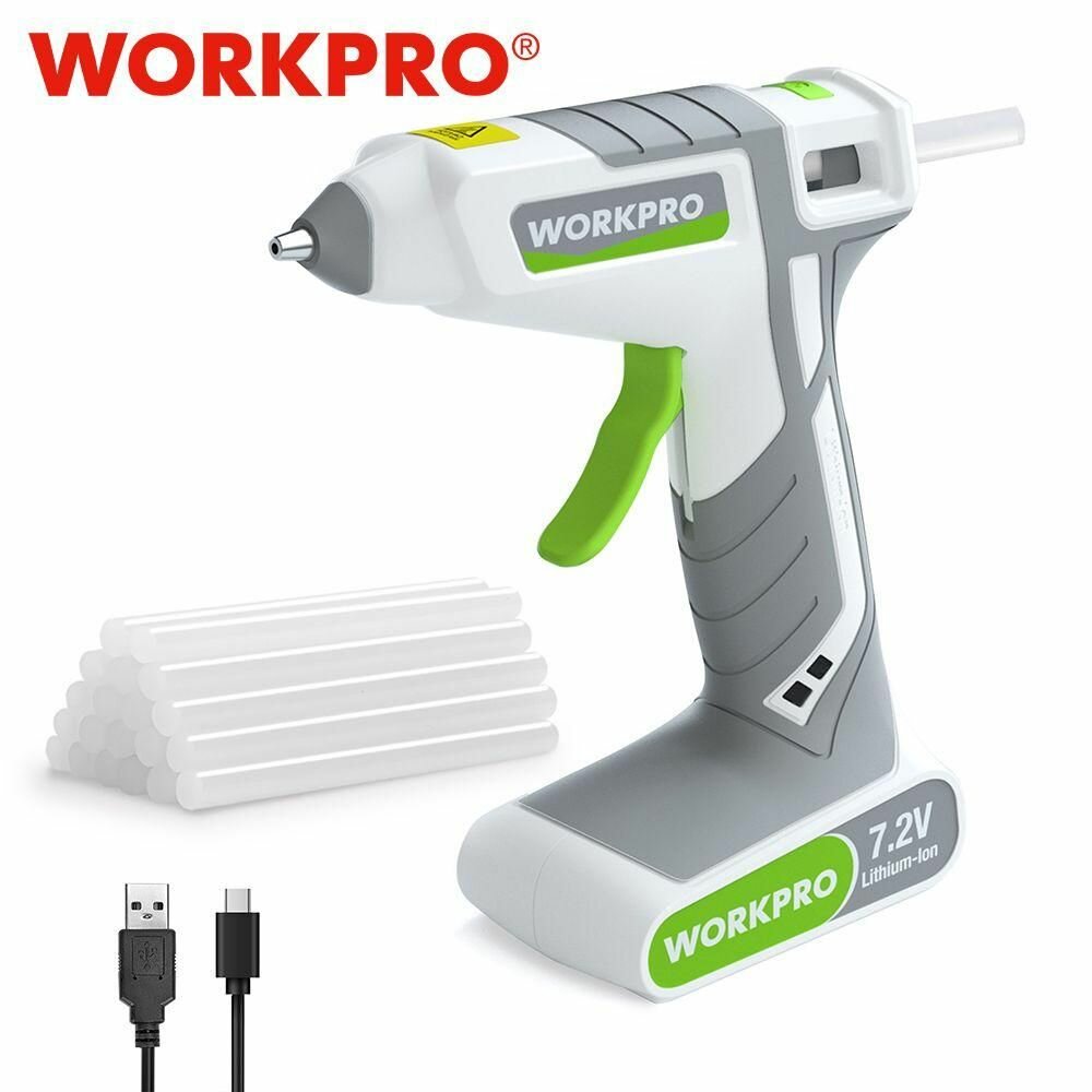 Клеевой пистолет аккумуляторный WORKPRO 7,2 В, с 20 стержнями