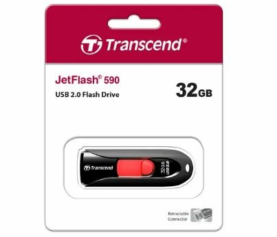 Память USB Flash 32 ГБ Transcend JetFlash 590K (TS32GJF590K) - USB 2.0, до 60 Мбайт/сек, выдвижной (слайдер), пластик