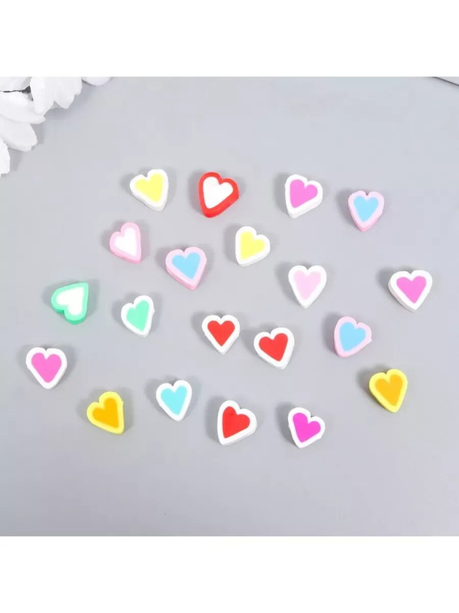 Бусины "Сердечки с контуром" цветные набор 20 шт