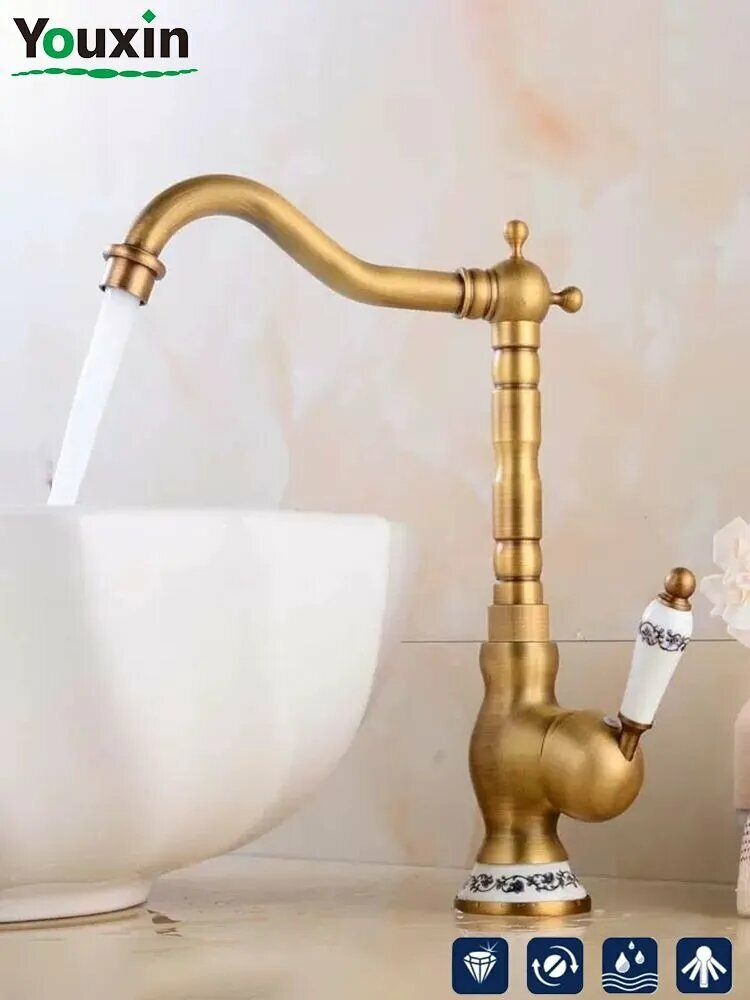 Смеситель для кухни ретро латунь бронза керамический картридж высокий излив классический дизайн