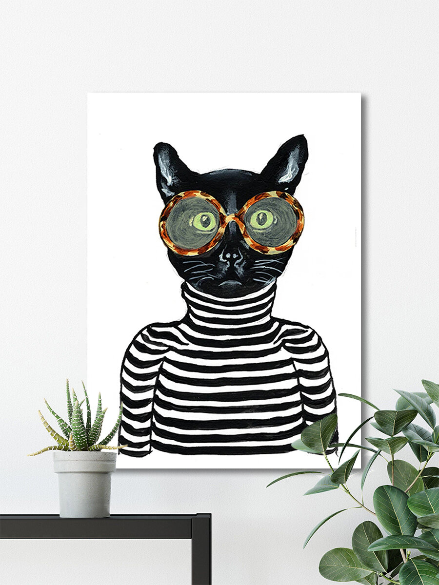 Прикольные картины на стену - Черный Кот в тельняшке и очках , картина 20*30 см.