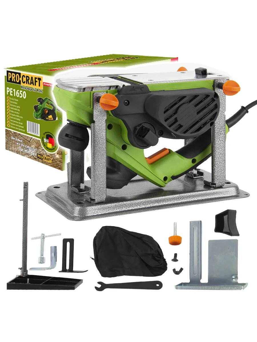 Рубанок Pro-Craft PE1650, с возможностью стационарного крепления, зеленый