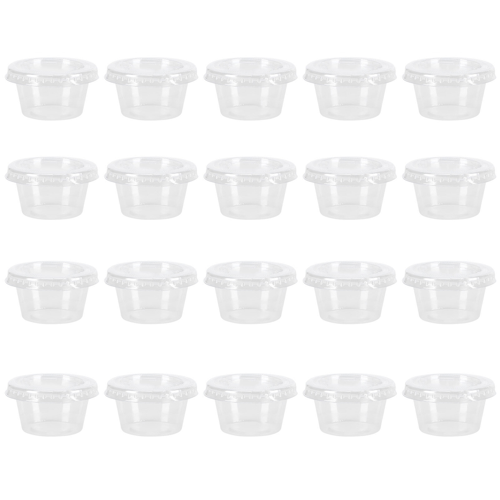 100 прозрачных одноразовых соусниц с крышками, круглые, для приправ и соусов. Удобная упаковка.