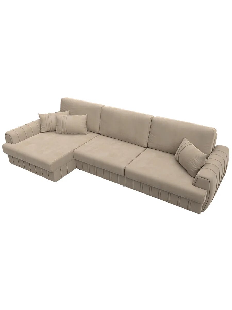 Большой угловой диван Монако, 337x93x163 см, спальное место 143х292 см, пружинный матрас, ящик для белья, угол слева, велюр