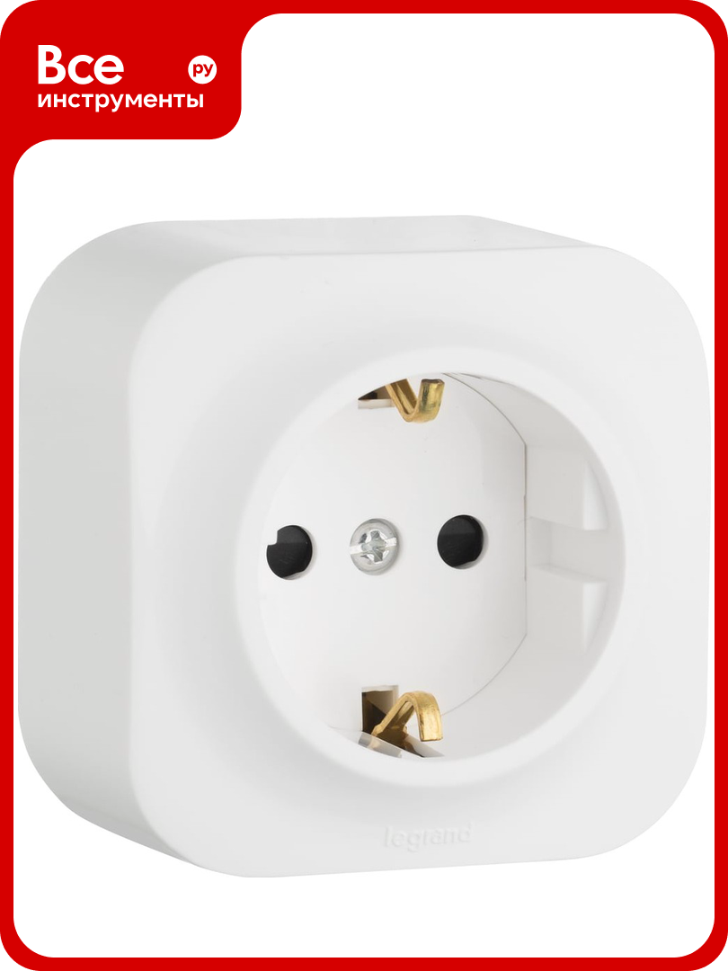 Розетка Legrand с заземлением Legrand Quteo со шторками IP20 16А 250В винтовые зажимы накладной монтаж белый 782220