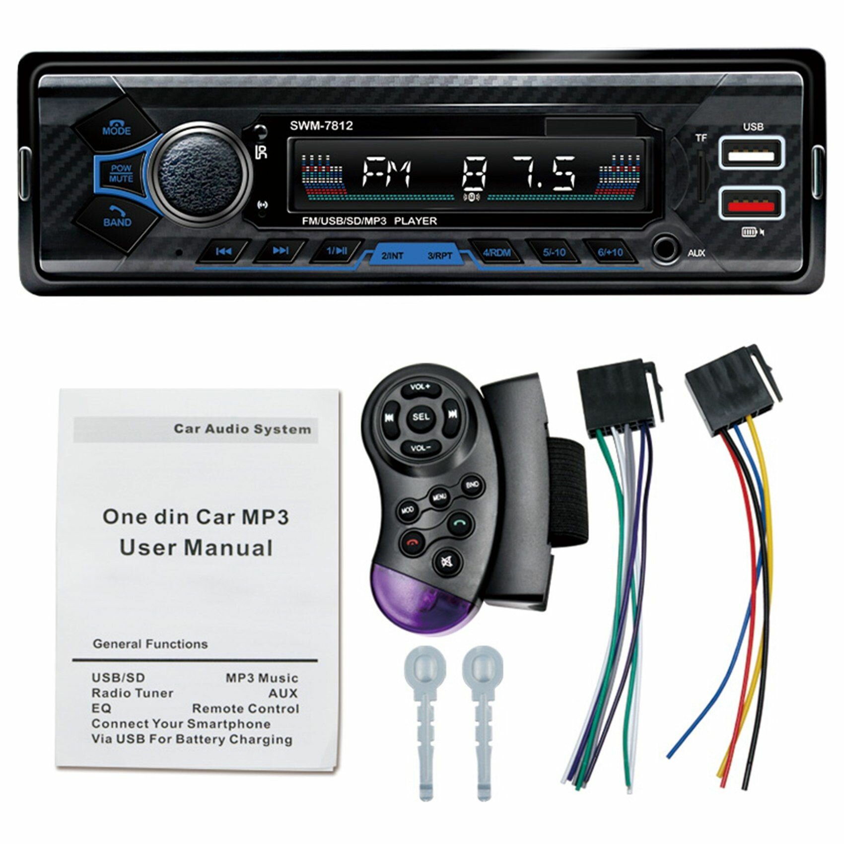 DIN Car Stereo Audio Automotivo Bluetooth с USB USB SD AUX Card FM MP3-плеер MyPads Тип ПК -7812