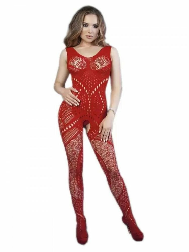 Боди-комбинезон 'Le Frivole' красный S/L, геометрический узор, с доступом