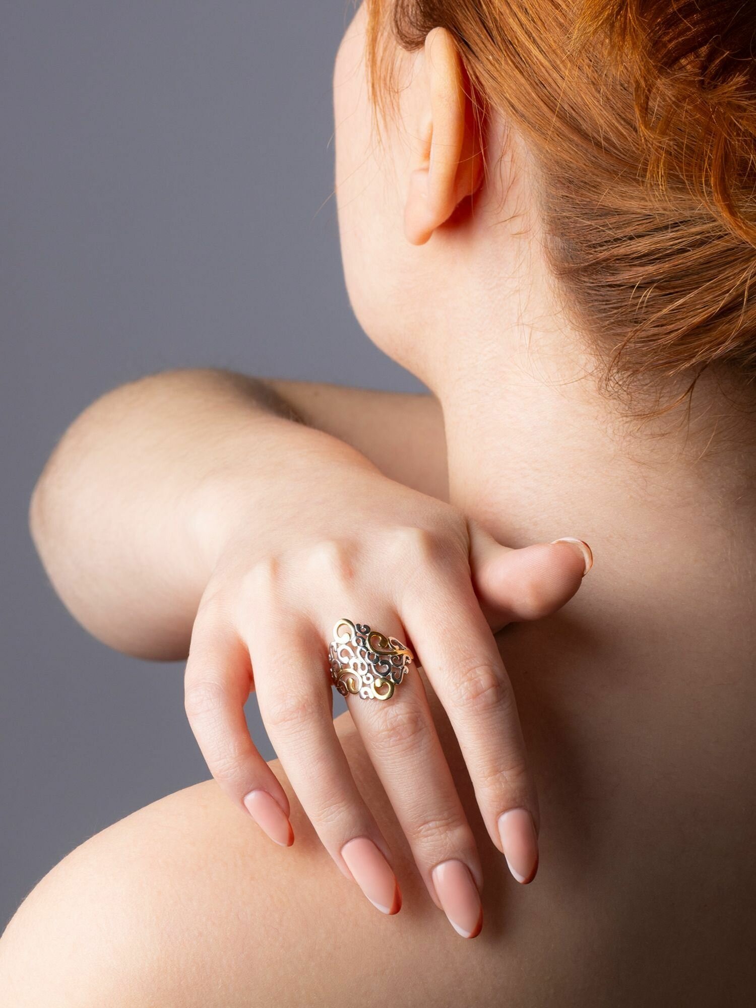 Кольцо на две фаланги, серебро, 925 проба, золочение, родирование