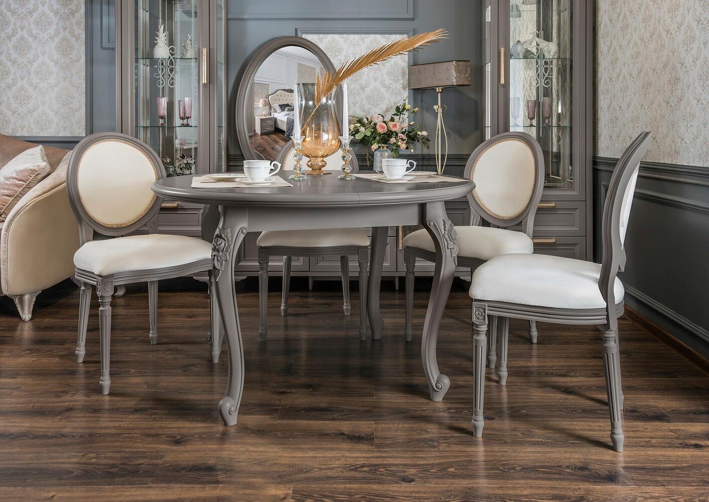 Набор мебели Alba Мокко, круглый стол и четыре стула, серый камень