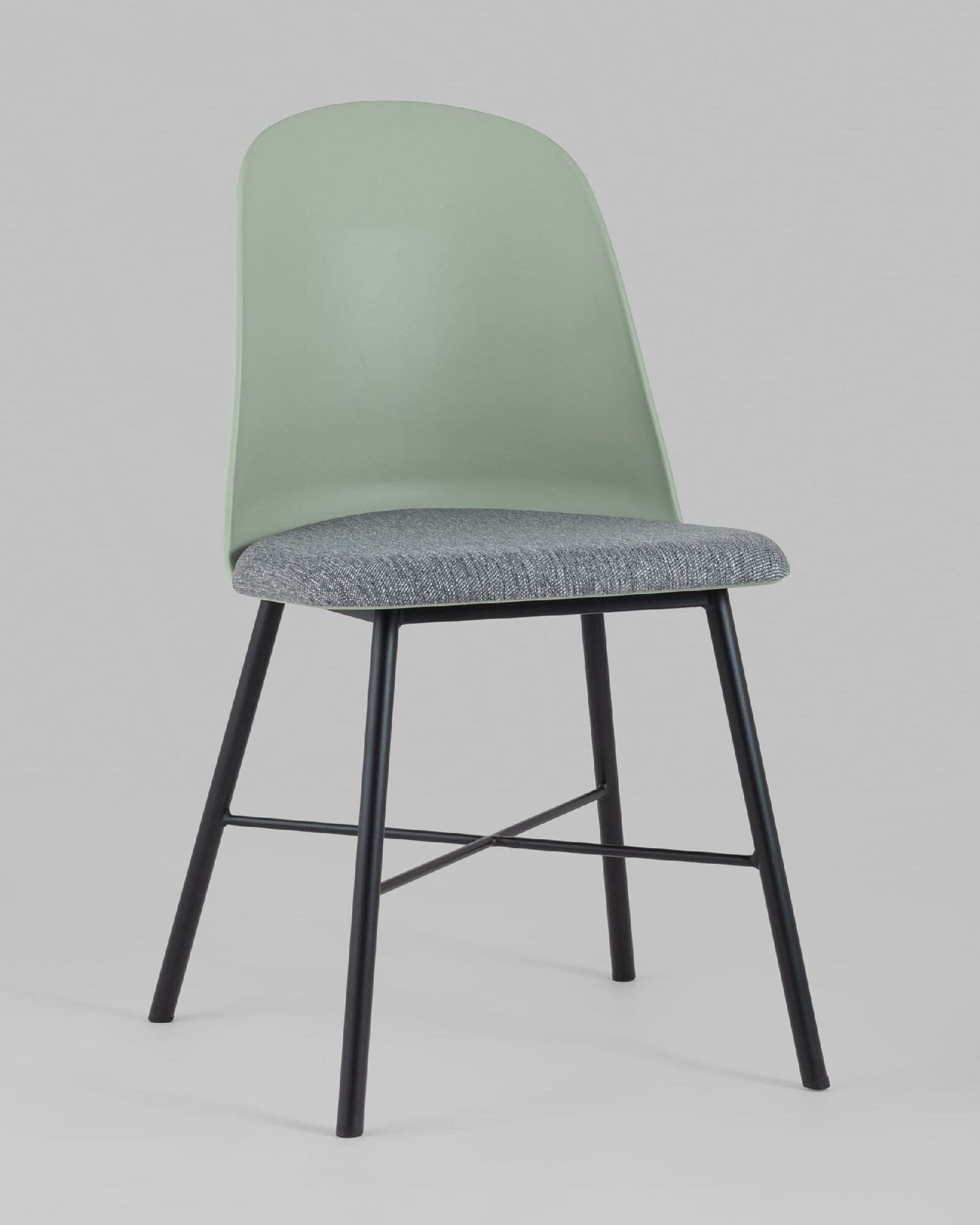 Стул пластиковый Shell STOOL GROUP серый, зеленый, ткань, металл, мягкое сиденье, без подлокотников — фото 1