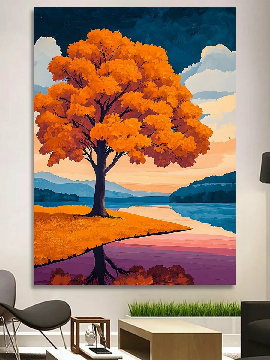 Картина / дерево, картина на холсте, пейзаж, 50х70 см.