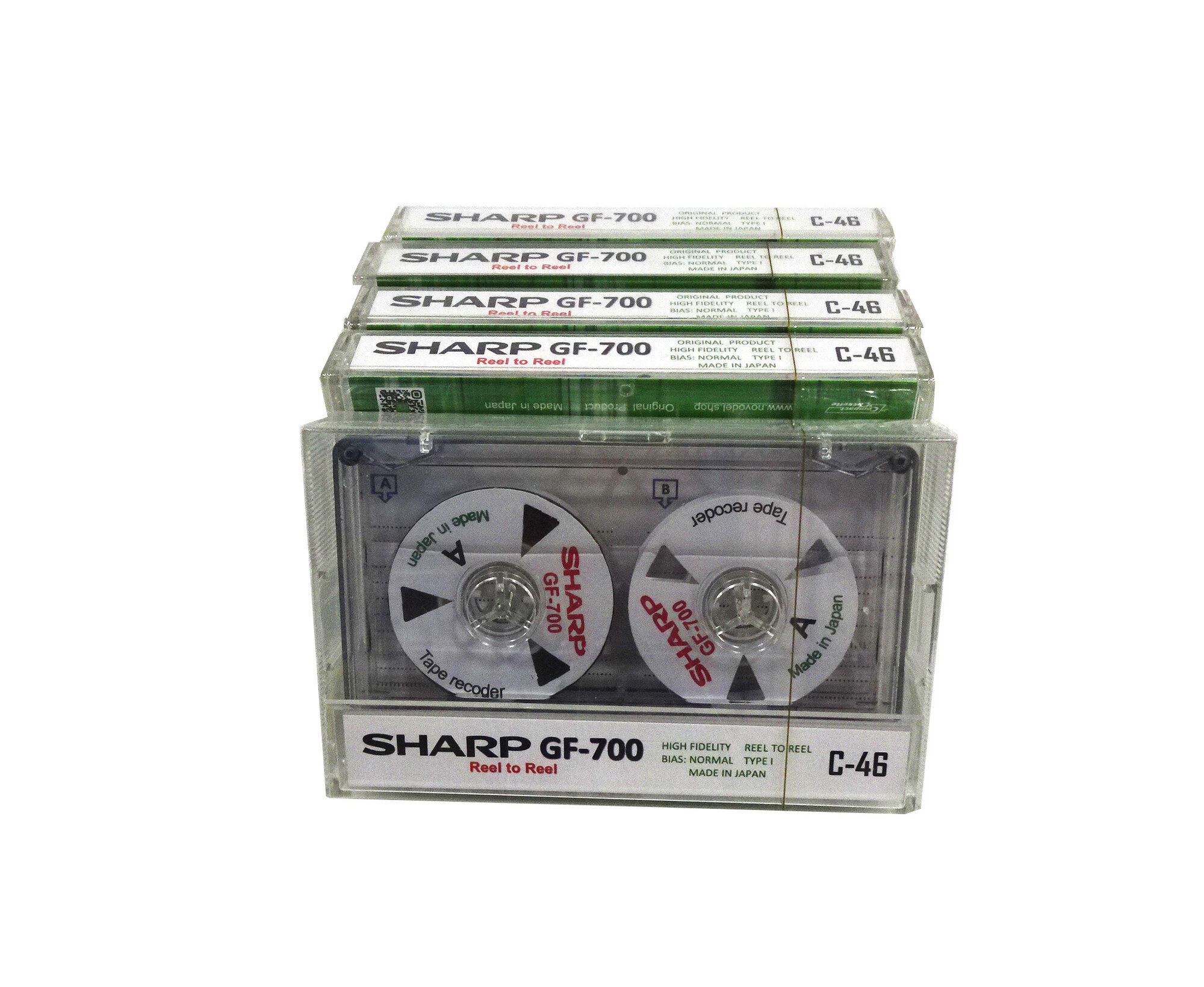 Аудиокассета "SHARP GF-700" c белыми катушками с красным текстом