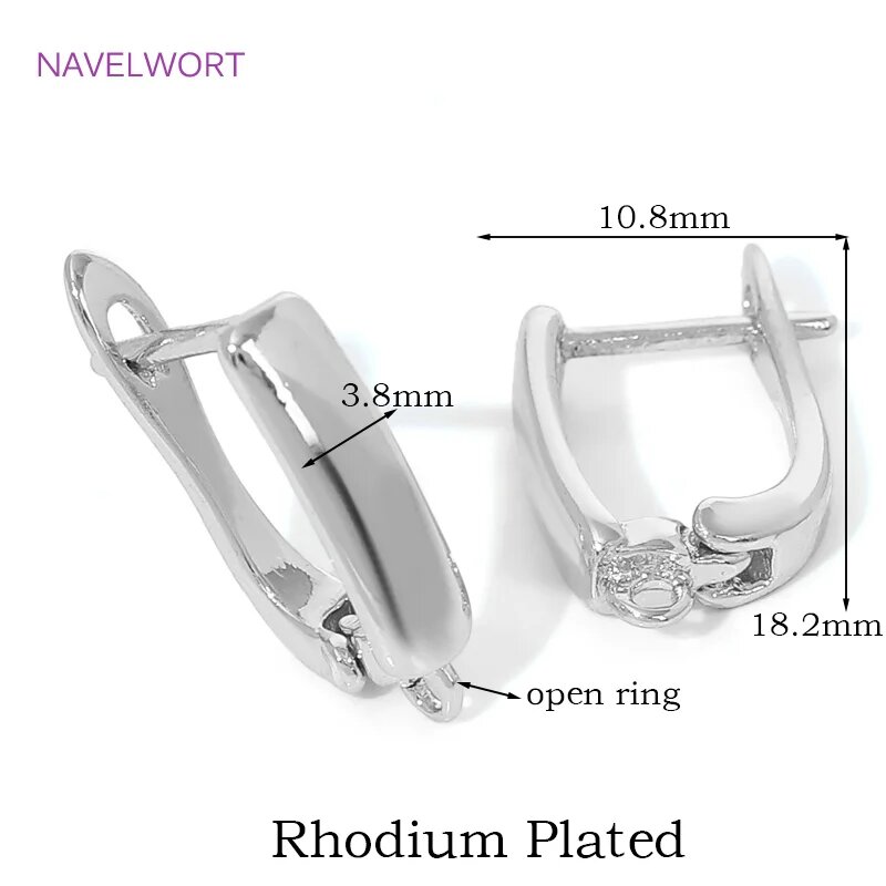 Сережки-крючки NAVELWORT, 18.2x10.8x3.8 мм, Rhodium Plated, 8 шт